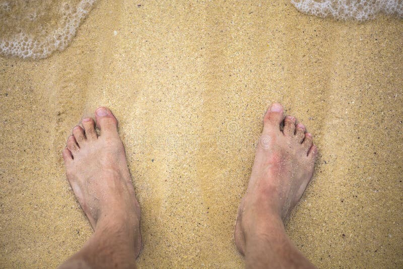 Feet on Sea Sand with Bubble Float Wave Stock Photo - Image of toes ...