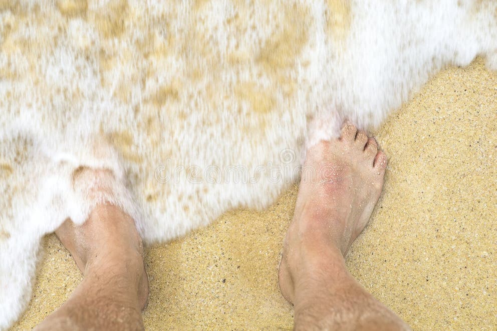 Feet on Sea Sand with Bubble Float Wave Stock Photo - Image of sand ...