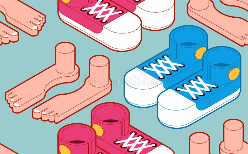 Feet and Sneakers Pattern Seamless. Toes and Shoes Background Stock ...