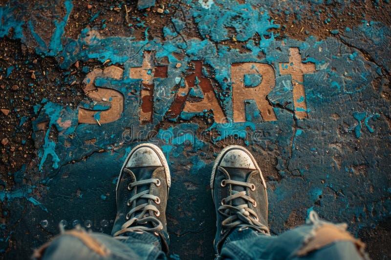 Feet in Sneakers on the Road at the Start Stock Photo - Image of ...