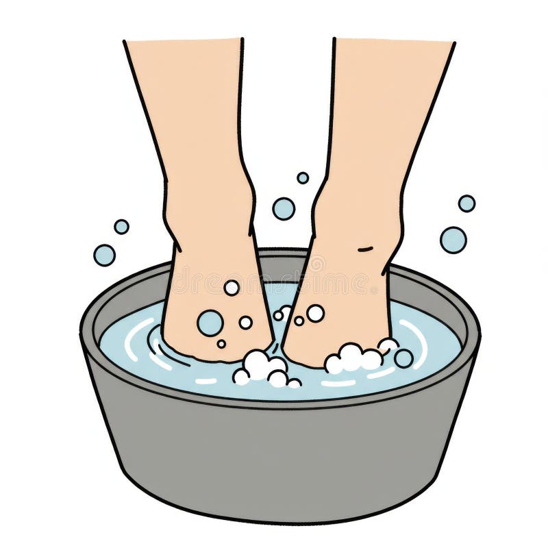Feet Soaking in a Basin of Water with Bubbles Stock Illustration ...