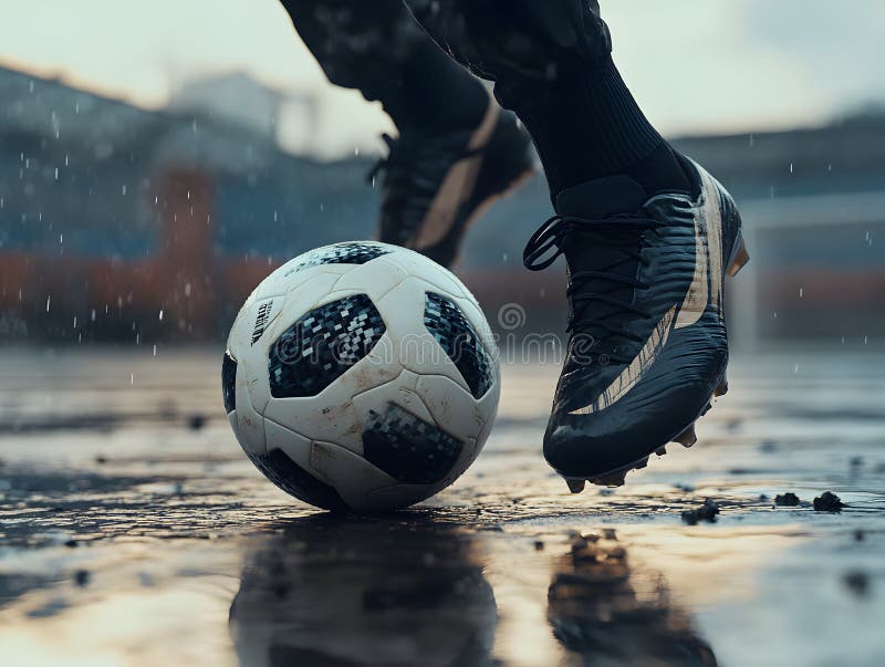 Feet of Soccer Player Tread on Soccer Ball for Kick Stock Illustration ...