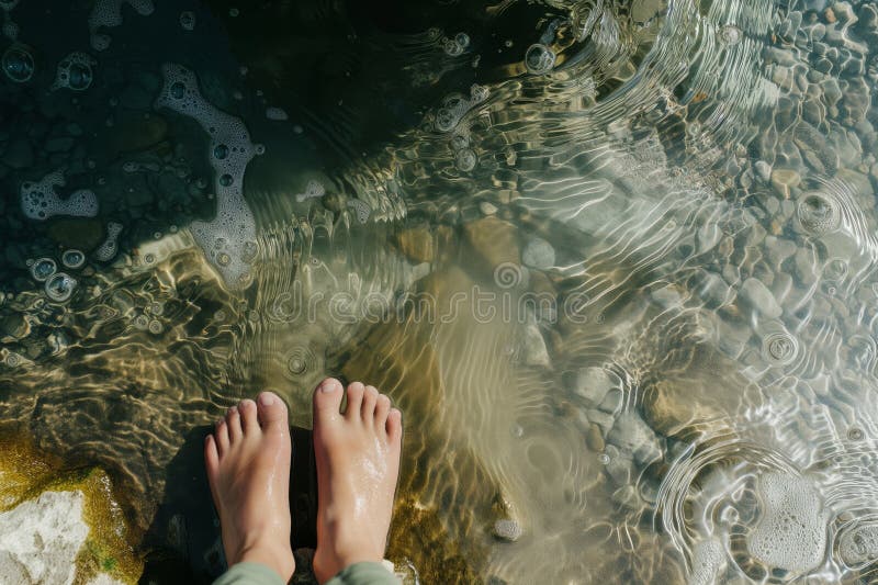 Feet Standing by the Edge of a Clear, Bubbling Spring Stock Photo ...