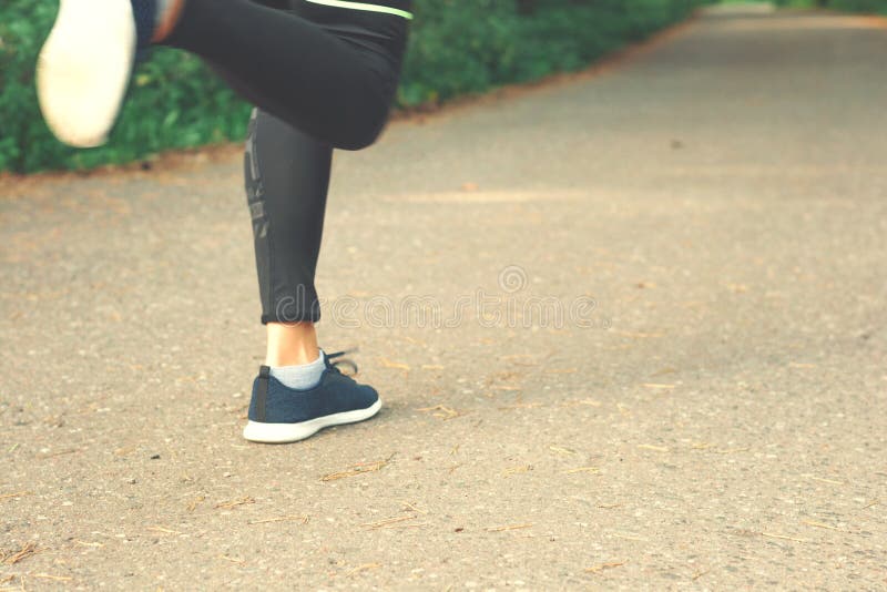 Feet Step Runner on the Road, Closeup Shoes. Start Running on the ...