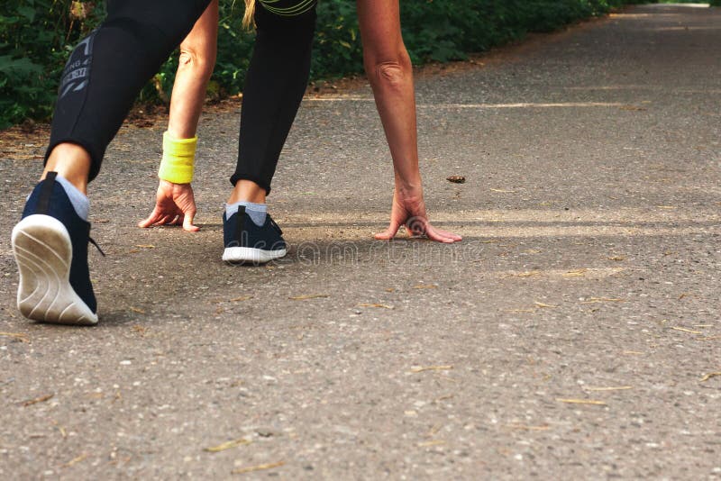 Feet Step Runner on the Road, Closeup Shoes. Start Running on the ...