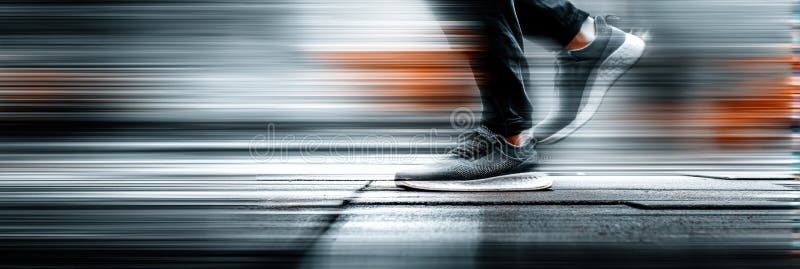 Feet Pounding Pavement in Motion Showcasing Urban Running at Dusk with ...