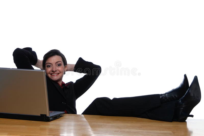 Feet Up on Desk, Easy Does it - Looking at Camera Stock Image - Image ...