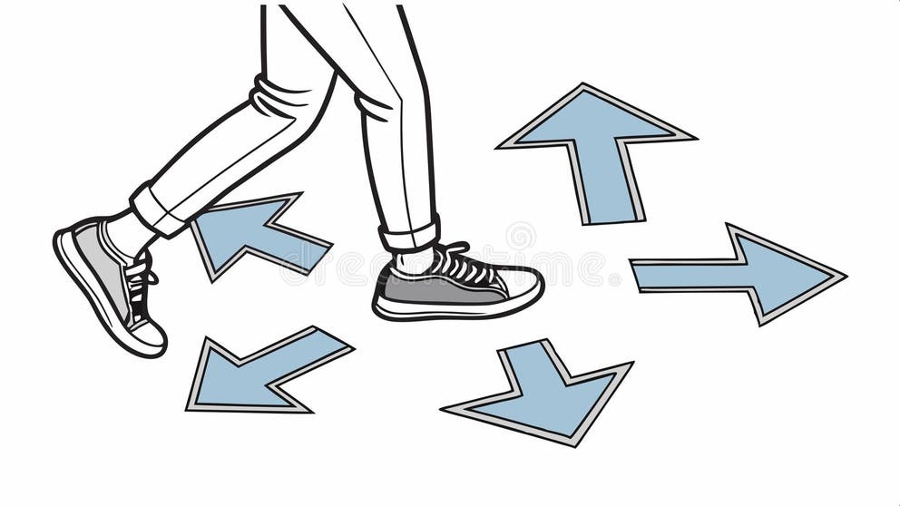 Feet Walking with Direction Arrows, Path and Guidance Concept Vector ...