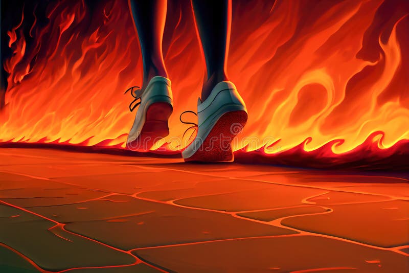 Feet Walking on Fire Close-up Illustration. Generative AI Stock ...