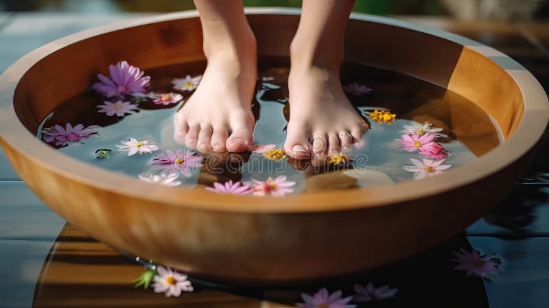 Feet in Water with Flowers. Pedicure Concept Stock Illustration ...