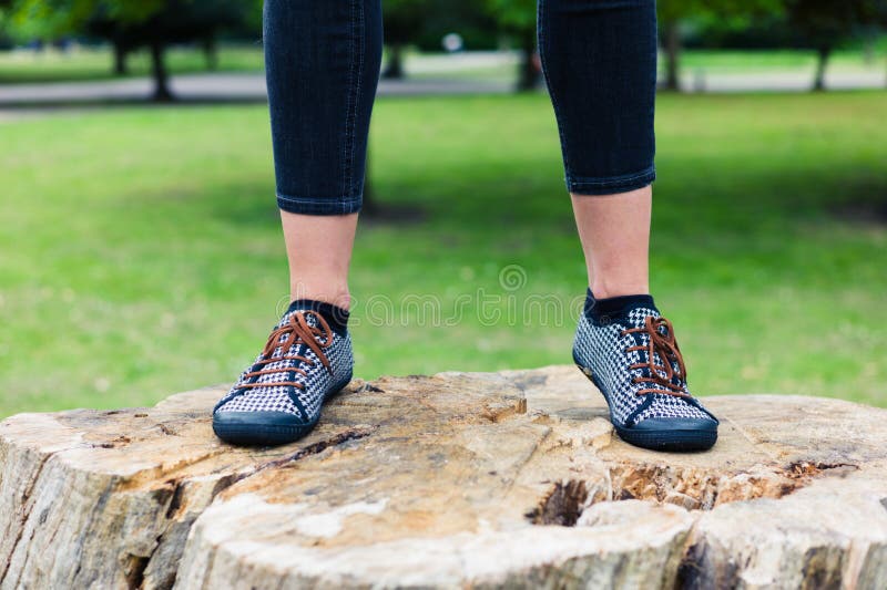 Feet Trendy Young Woman Standing Tree Trunk Stock Photos - Free ...