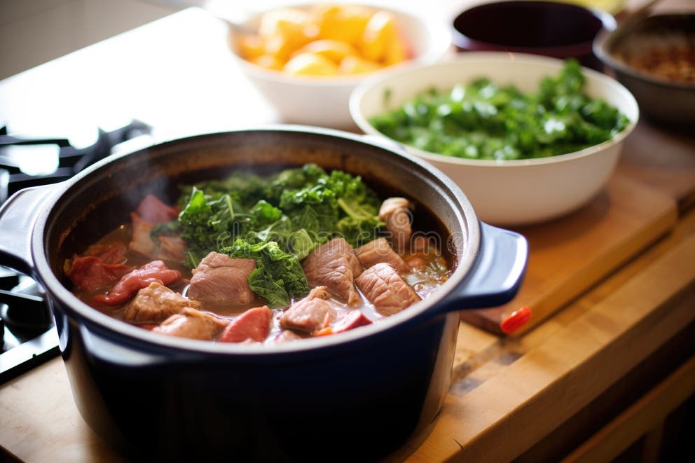 Feijoada Cooking Process with Meat and Beans in a Large Pot Stock ...