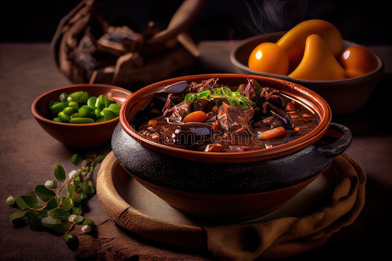 Feijoada Menu in Antique Wooden Bowl at Table Background - Generative ...