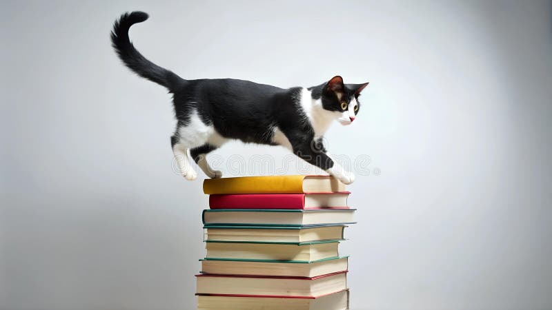 A Feline Acrobat: a Cat Performing a Backflip on a Stack of Colorful ...