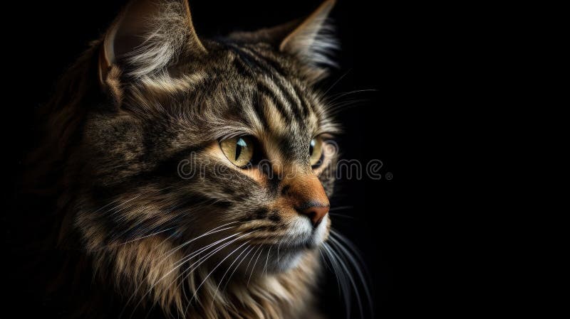 Feline Beauty: Close-Up of a Real Cat on Black Background for Posters ...