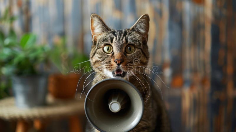 Feline Communication: Cat with Megaphone Amplifies Its Message Stock ...