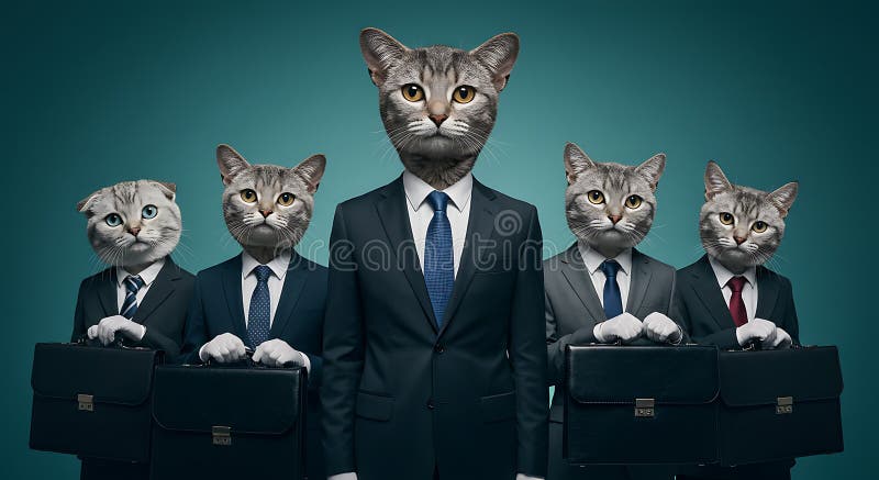 A Feline Corporate Team Posing with Briefcases - Generated Using Ai ...