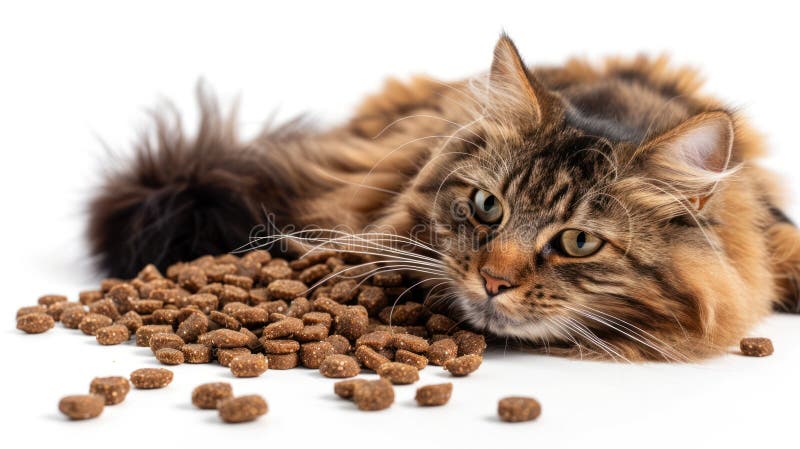 Feline Feast: Hungry Cat Devours Delicious Kibbles Stock Illustration ...