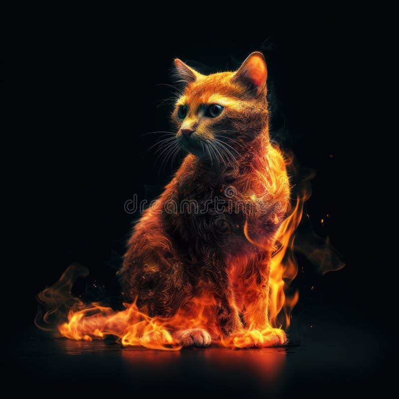 Feline Inferno: a Cat Made of Flames . Stock Illustration ...