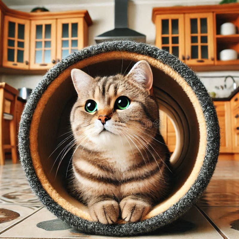 Feline Kitty Looking Out of Cat Tunnel, Petcare Stock Illustration ...