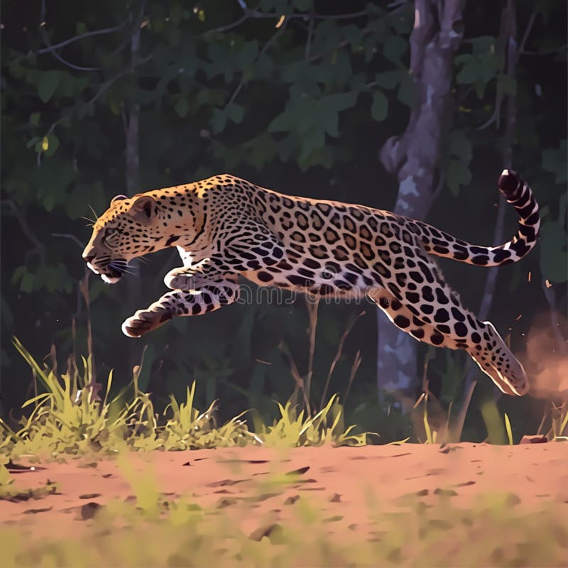 Feline Motion Leopard Captured in Action, Running through the Forest ...