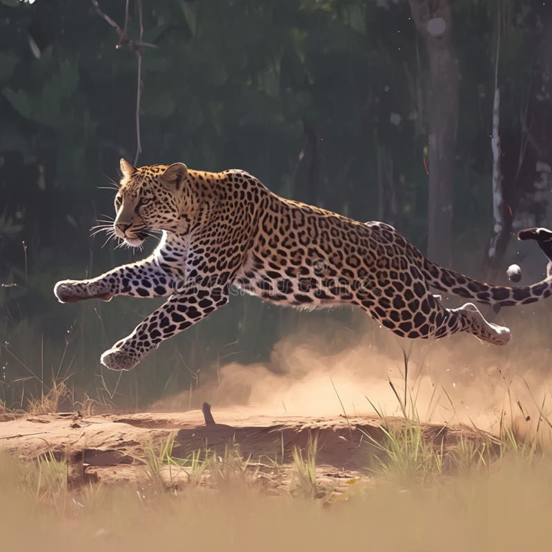 Feline Motion Leopard Captured in Action, Running through the Forest ...