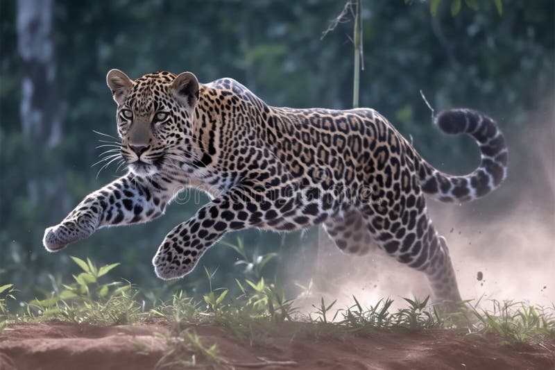 Feline Motion Leopard Captured in Action, Running through the Forest ...