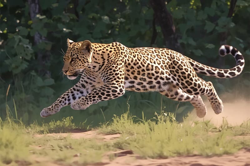 Feline Motion Leopard Captured in Action, Running through the Forest ...