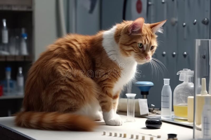 Feline Scientist Analyzing Mysterious Substance in Laboratory Setting ...