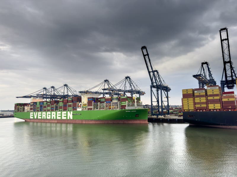 Evergreen Container Ship Docked at Felixstowe Editorial Image - Image ...