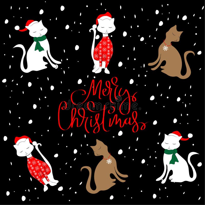 FELIZ MODELO DE LA NAVIDAD DEL CAT Ilustración del Vector - Ilustración ...
