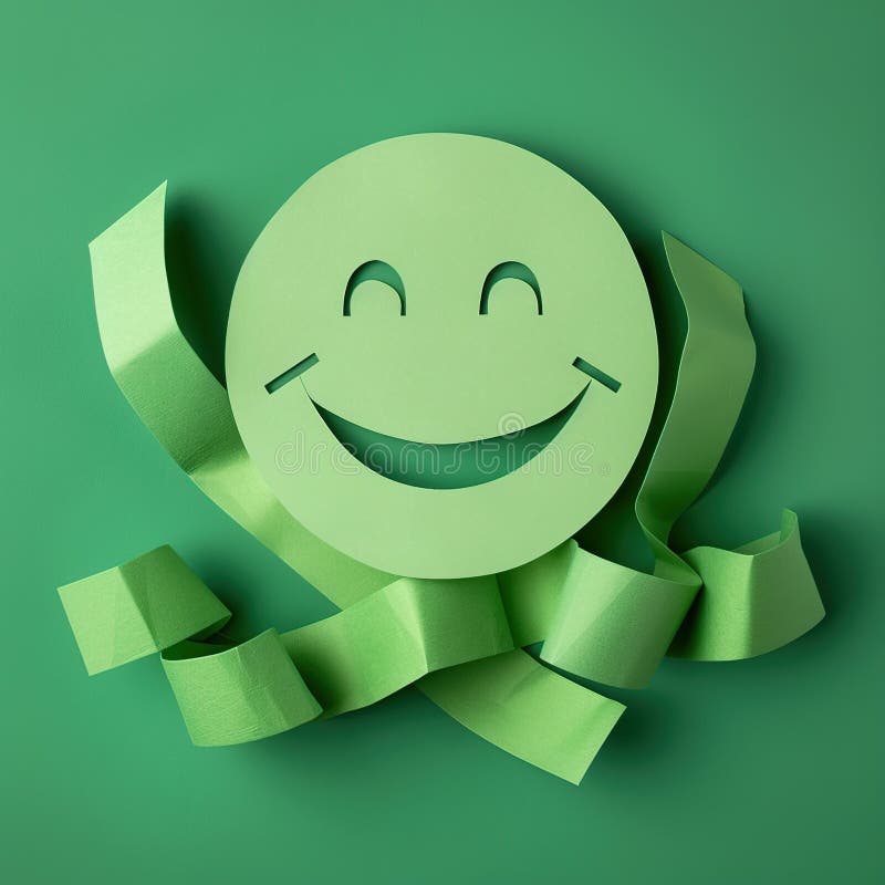 Feliz Papel Verde Emoticon Com Fitas Imagem de Stock - Imagem de ...