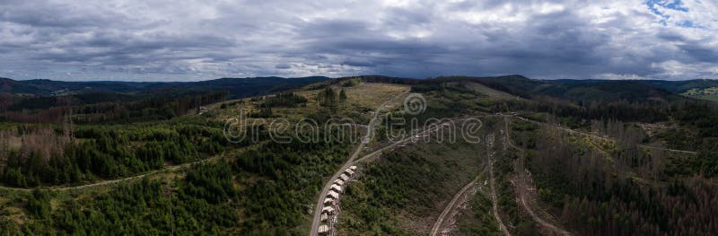Felled Forest Landscape in Clouds Panorama Stock Photo - Image of ...