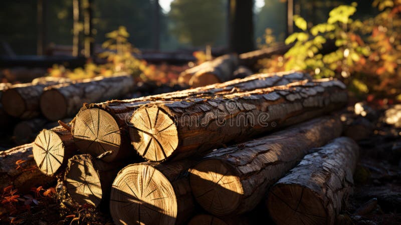 Felled Tree Trunks in the Forest Stock Photo - Image of bark, work ...