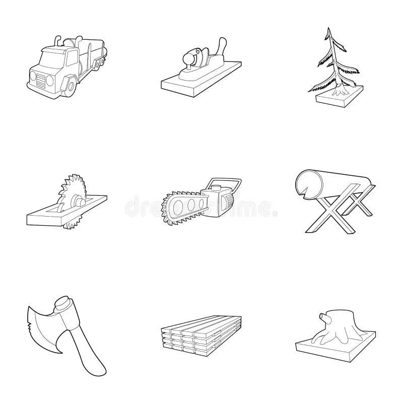 Felling Icons Set, Outline Style Stock Vector - Illustration of ...