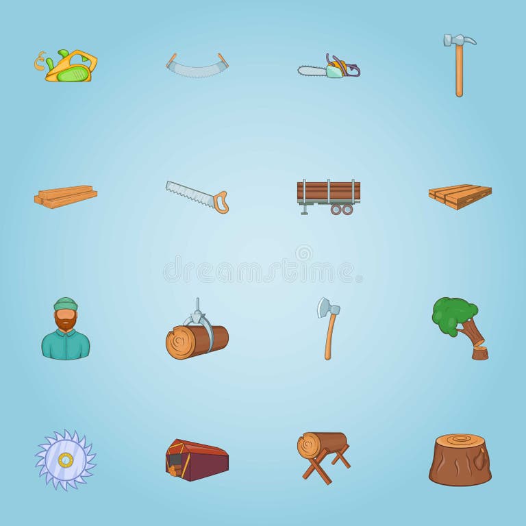 Felling of Trees Icons Set, Cartoon Style Stock Vector - Illustration ...