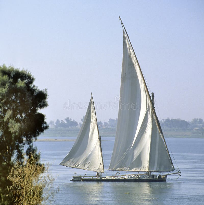 Traditional Felluca Sailing Boat On Nile River Stock Image - Image of ...