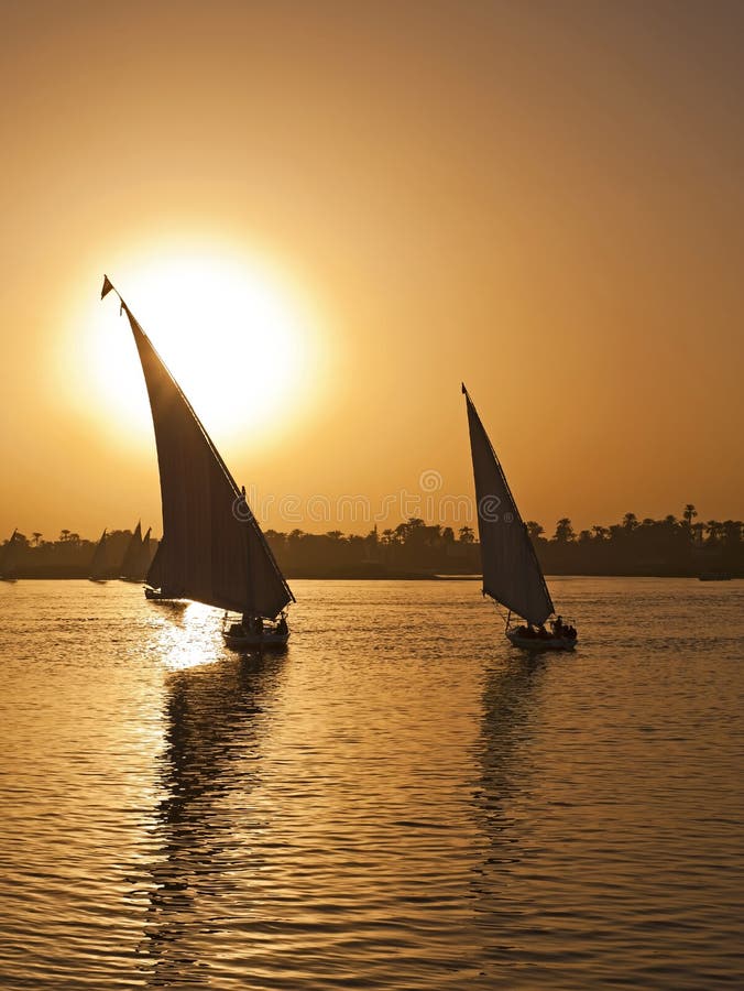 Felluca Sailing on the River Nile at Sunset Stock Photo - Image of ...
