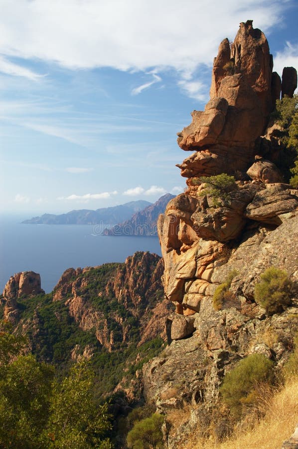 Felsen Von Calanche De Piana in Korsika Stockfoto - Bild von erbe ...