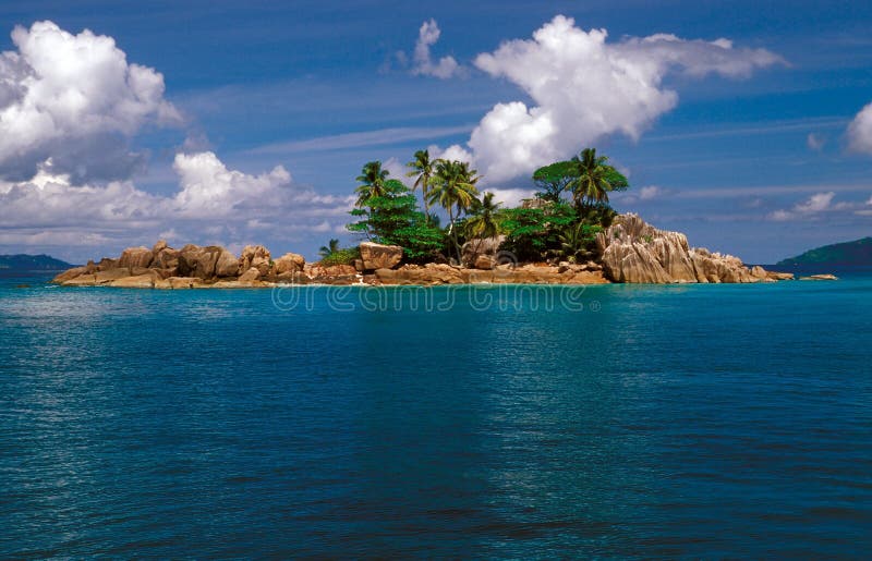 Felsige Insel mit Palmen stockbild. Bild von bäume, tropisch - 16459843