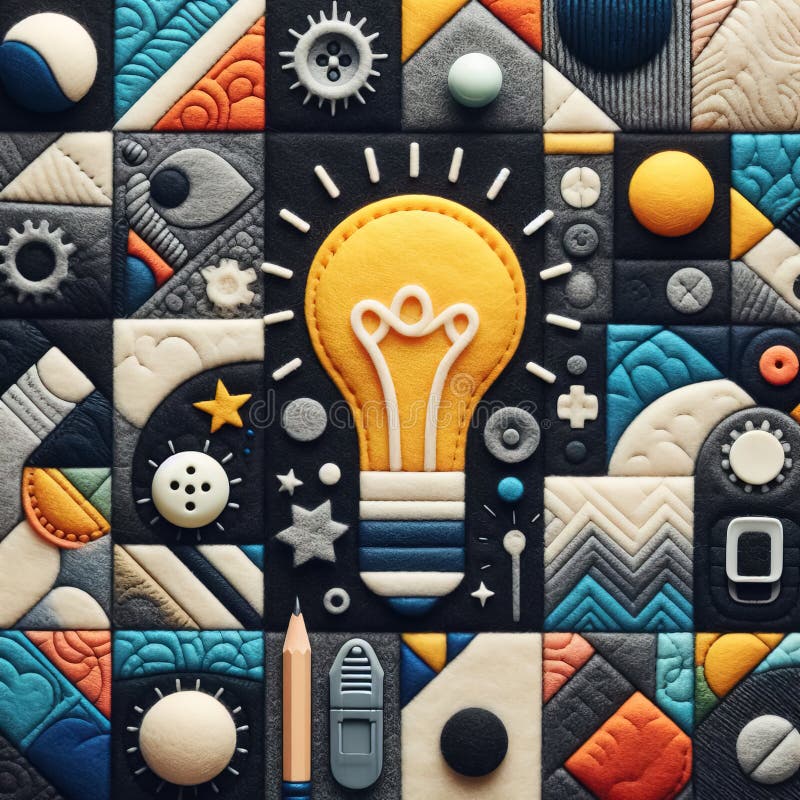 Felt Art Patchwork, Abstract Background with Idea Concept. Thinking, Success and Creativity ...
