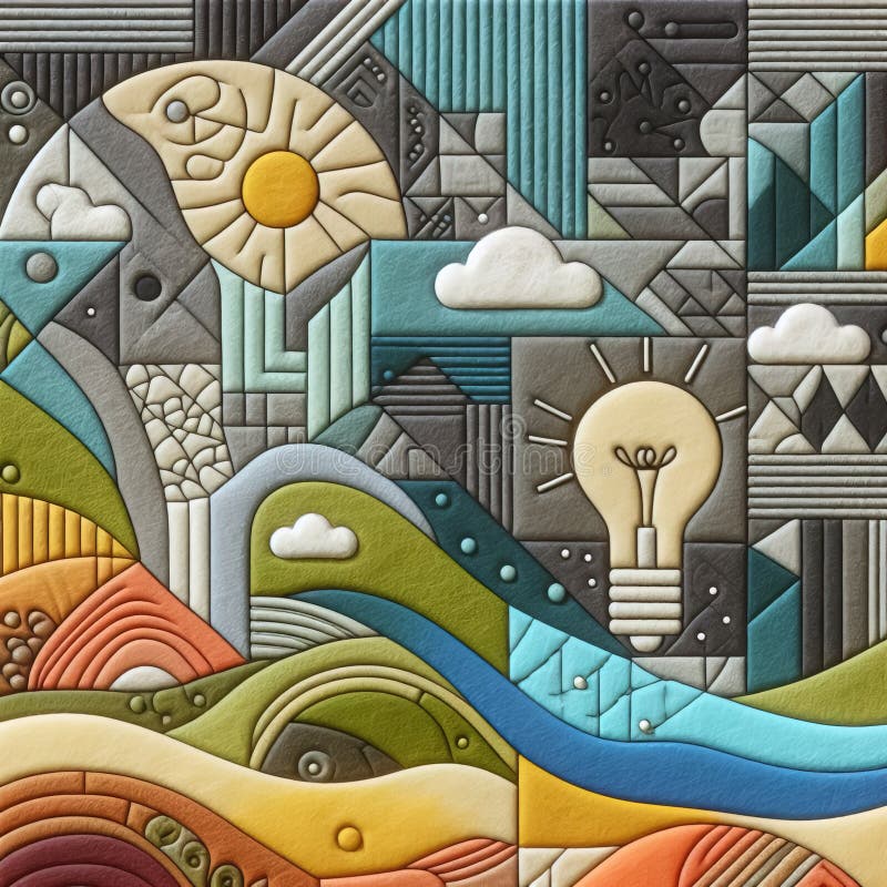 Felt Art Patchwork, Abstract Background with Idea Concept. Thinking, Success and Creativity ...