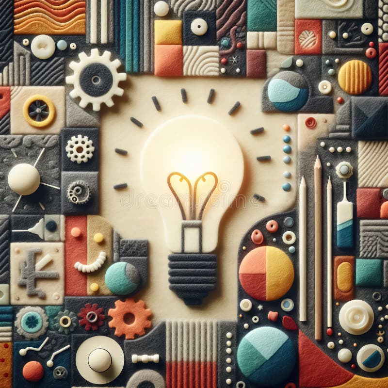 Felt Art Patchwork, Abstract Background with Idea Concept. Thinking, Success and Creativity ...
