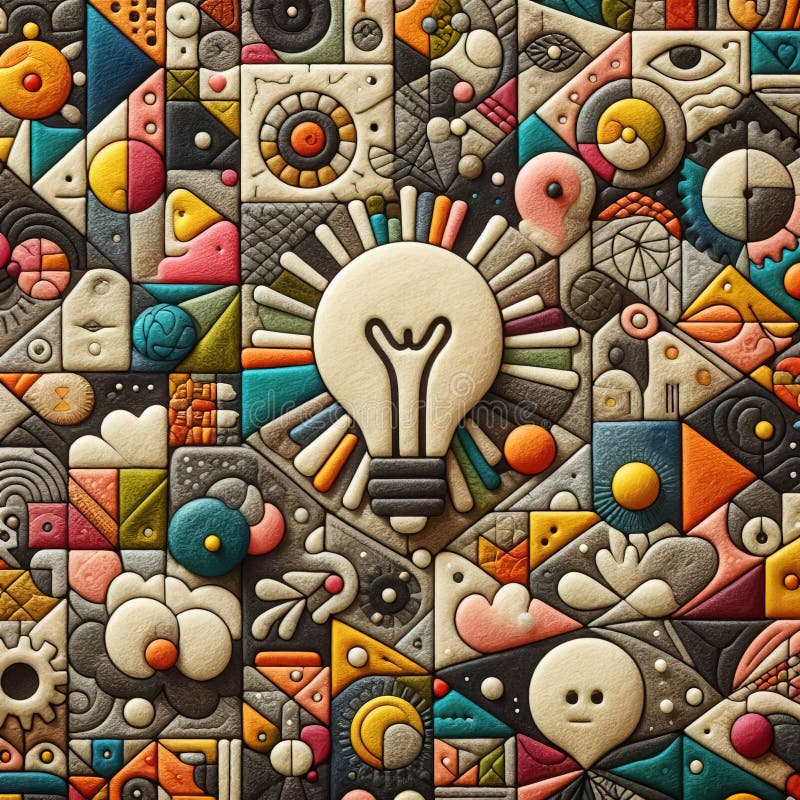 Felt Art Patchwork, Abstract Background with Idea Concept. Thinking, Success and Creativity ...