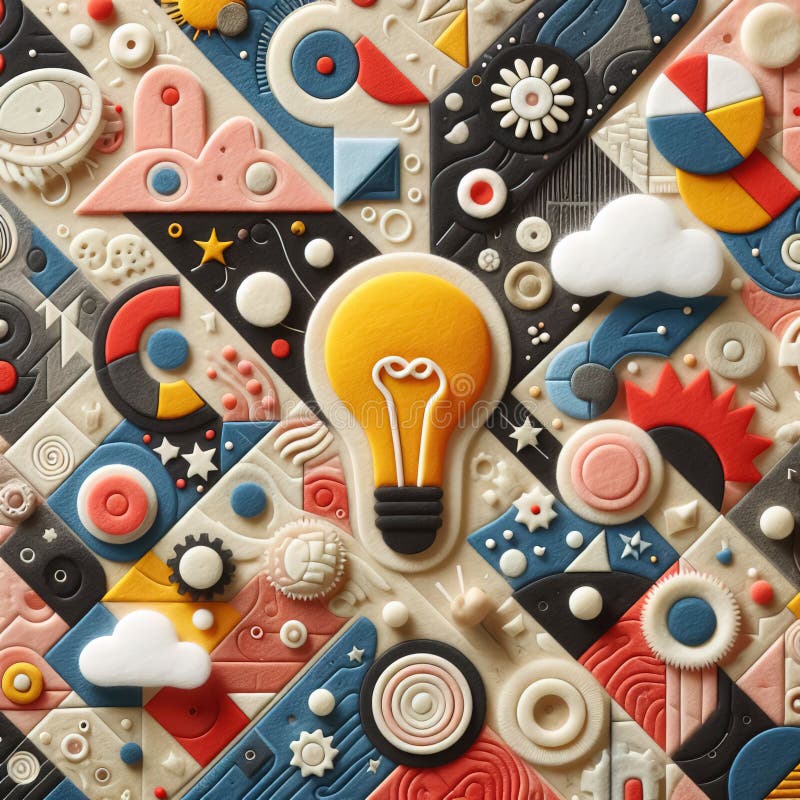 Felt Art Patchwork, Abstract Background with Idea Concept. Thinking, Success and Creativity ...