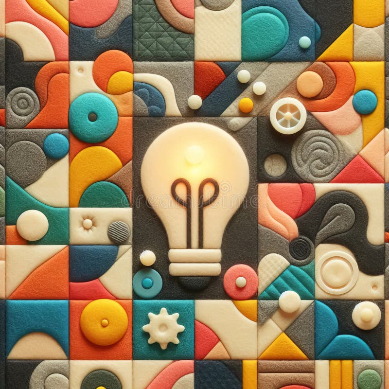 Felt Art Patchwork, Abstract Background with Idea Concept. Thinking, Success and Creativity ...