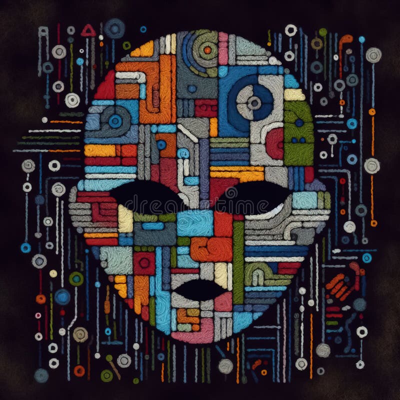 Felt Art Patchwork, Abstract Digital Cyborg Face. Artificial ...