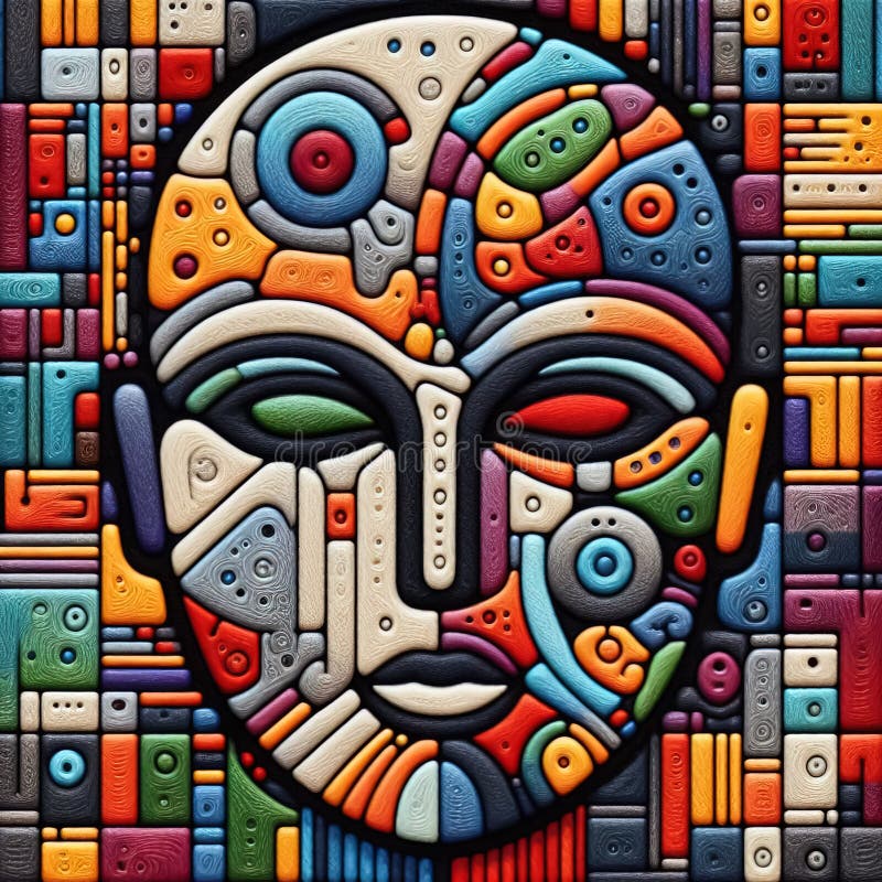 Felt Art Patchwork, Abstract Digital Cyborg Face. Artificial ...