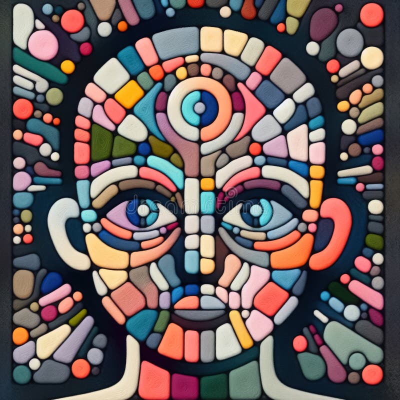 Felt Art Patchwork, Abstract Digital Cyborg Face. Artificial ...