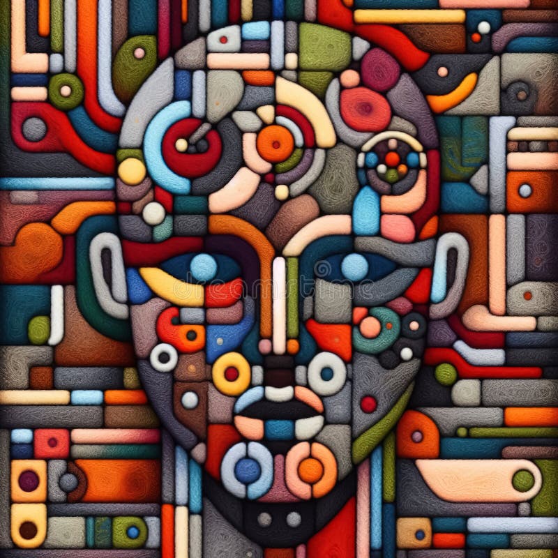 Felt Art Patchwork, Abstract Digital Cyborg Face. Artificial ...